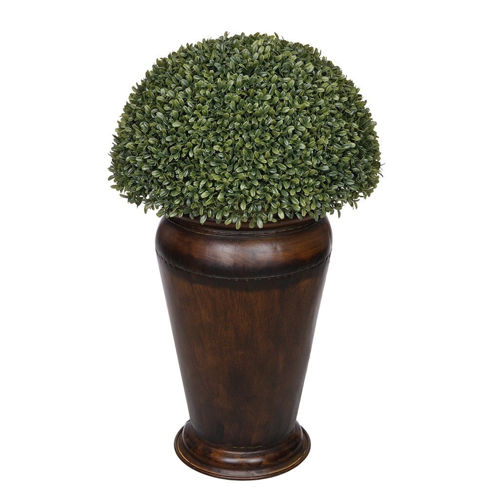 Faux Bowood Half-Ball Topiary in Designer Metal Planter Dark Brown ...