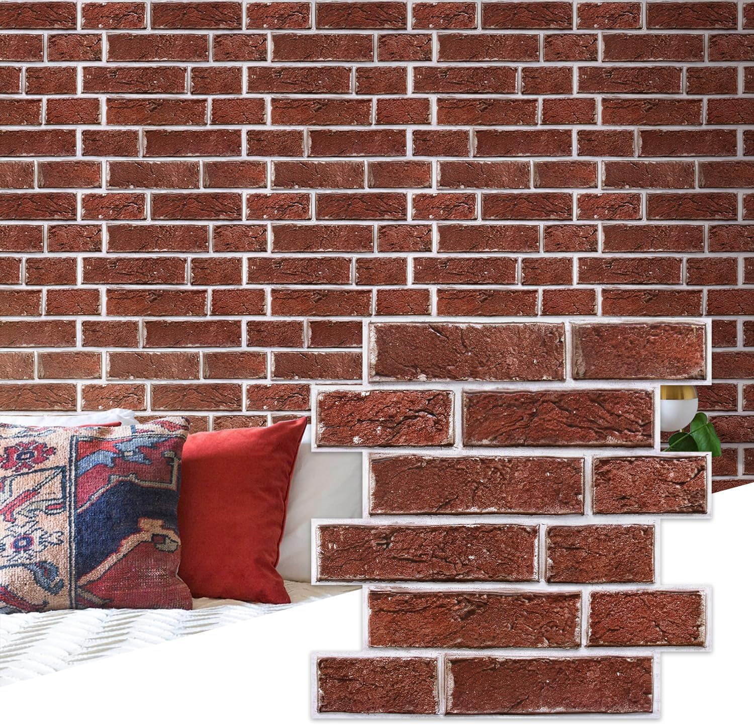 Faux Brick Wall Panels Peel and Stick - 10 count 11.8"x 11.8"Small Size ...