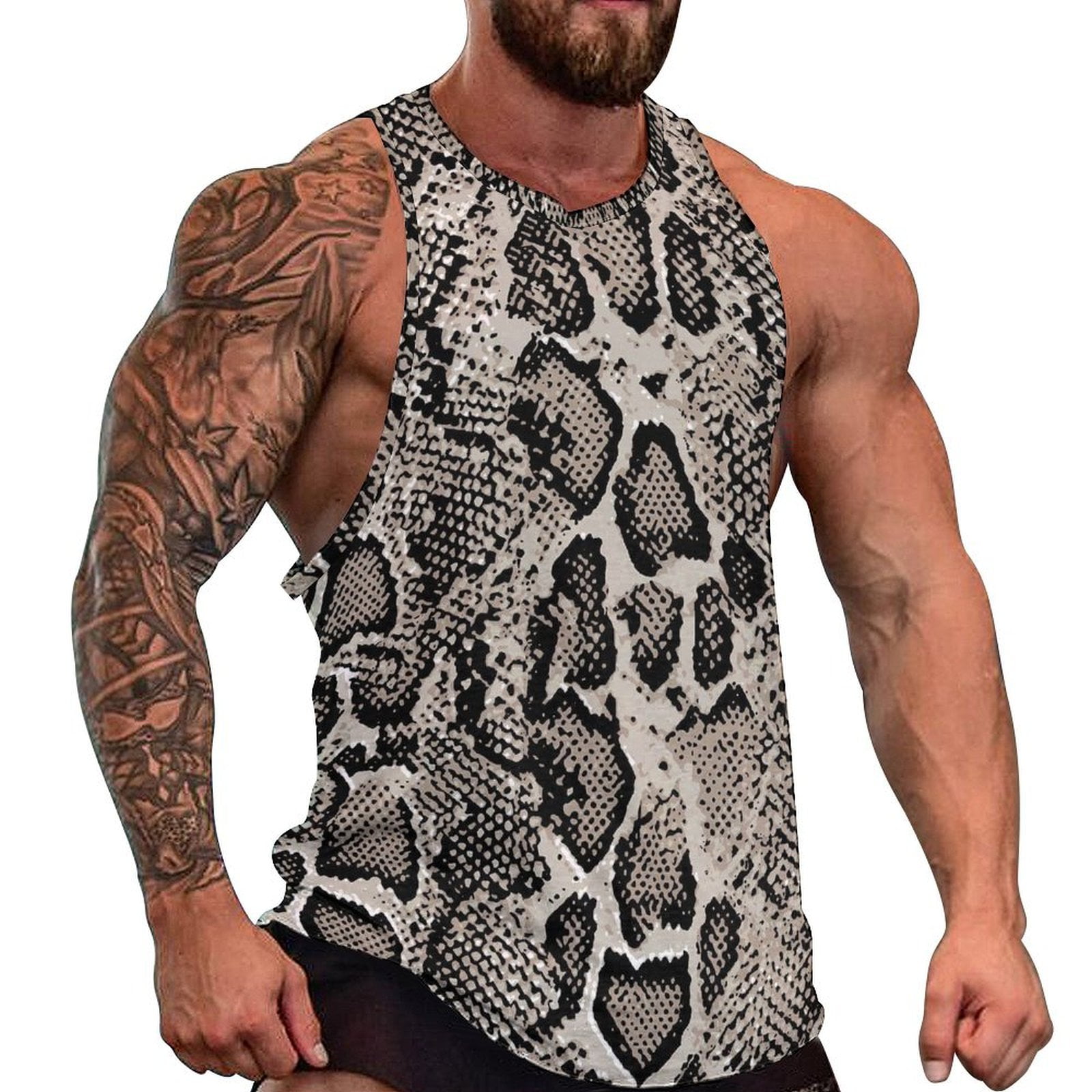 Faux Brown Snakeskin Daily Tank Top Animal Print Workout Tops Man ...
