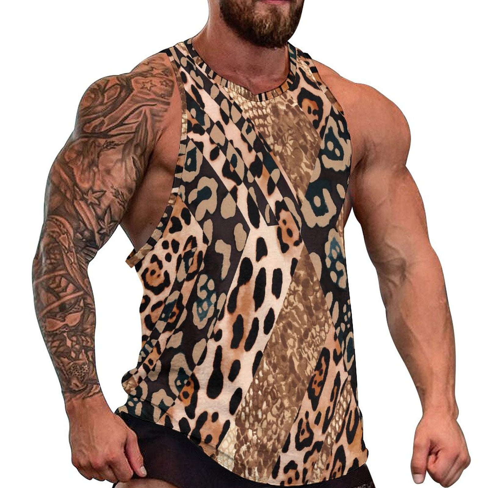 Faux Brown Snakeskin Daily Tank Top Animal Print Workout Tops Man ...