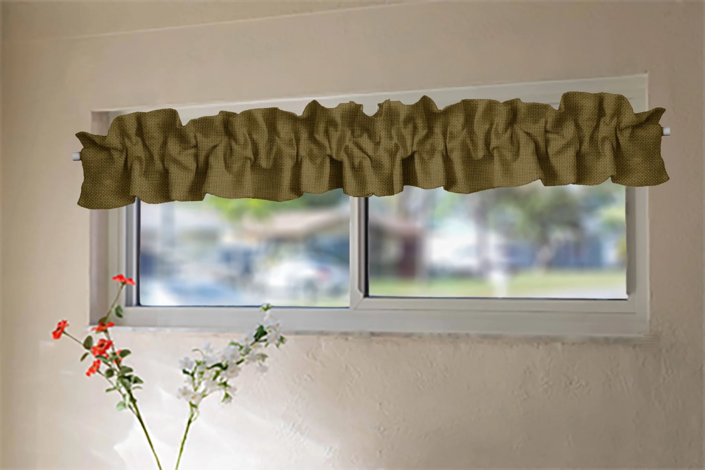 Faux Burlap Texture Curtain Sleeve Topper Window Treatment with Bottom ...