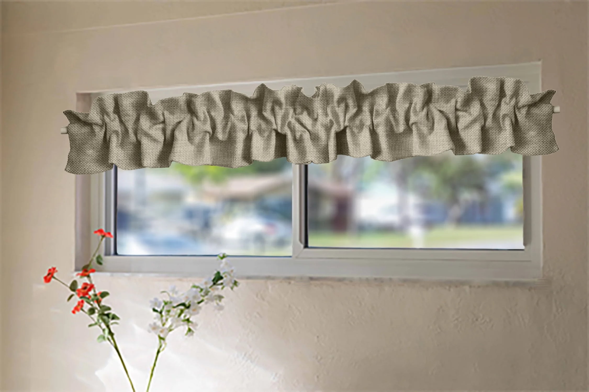 Faux Burlap Texture Curtain Sleeve Topper Window Treatment with Bottom ...