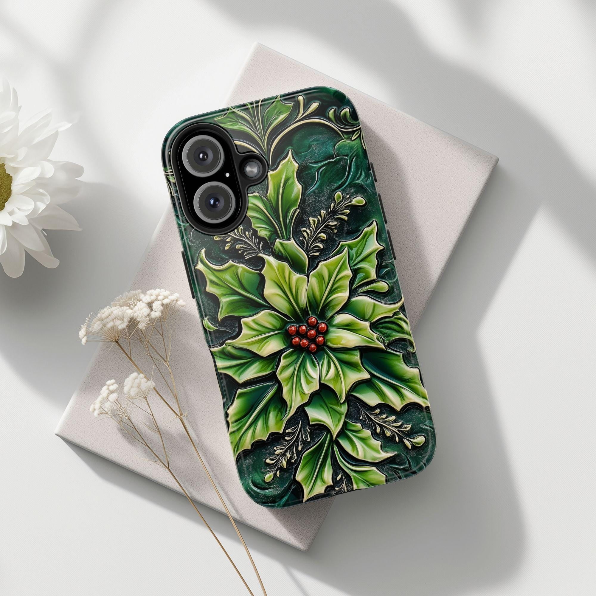 Faux Ceramic Mistletoe Holiday Tile Phone Case with iPhone 17 through ...