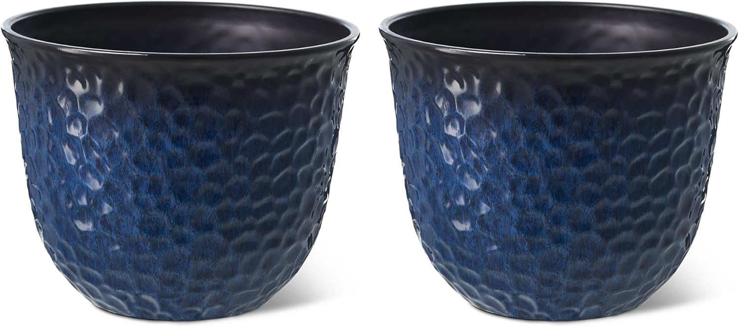 Faux Ceramic Planters, Set of Textured Gradient Cobalt Blue Plant Pots ...