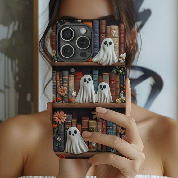 Faux Clay Halloween Bookcase Ghost Booklover Fall Autumn Phone Case 11 ...