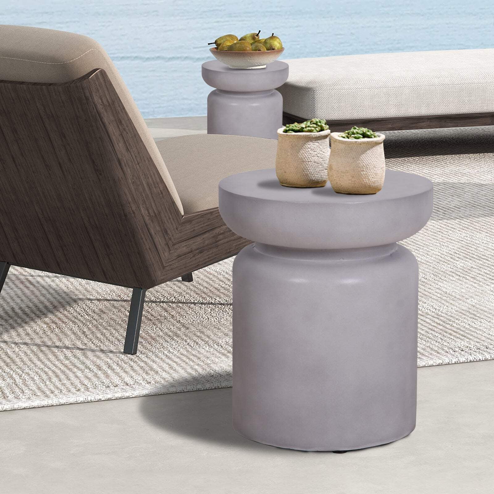 Faux Concrete Texture 17 Inch Height Accent Table For Indoor And Outdoor Gray Garden Outdoor ...