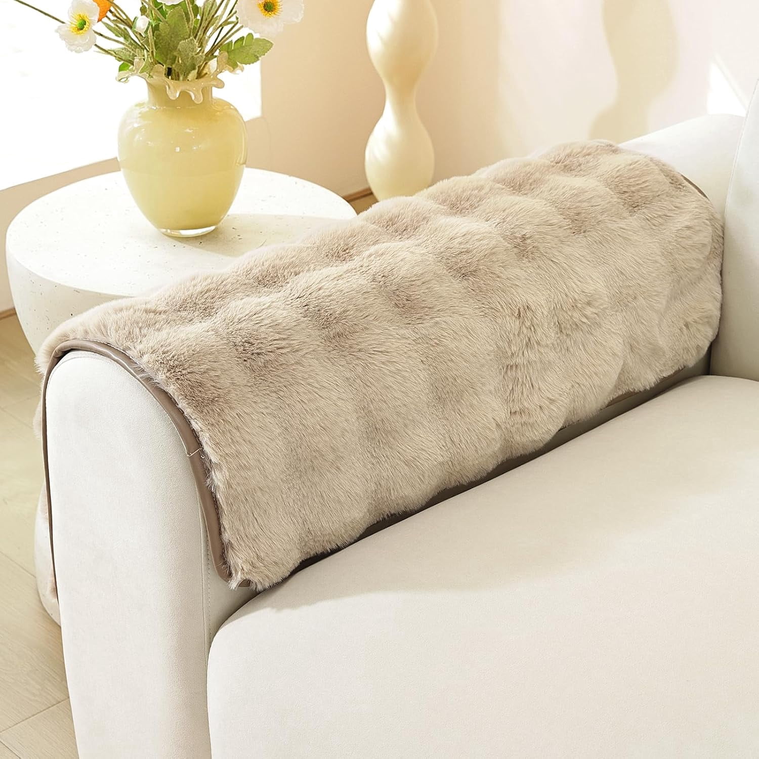 Faux Couch Arm Covers, Fuzzy Soft Bubble Arm Chair Covers, Headrest ...