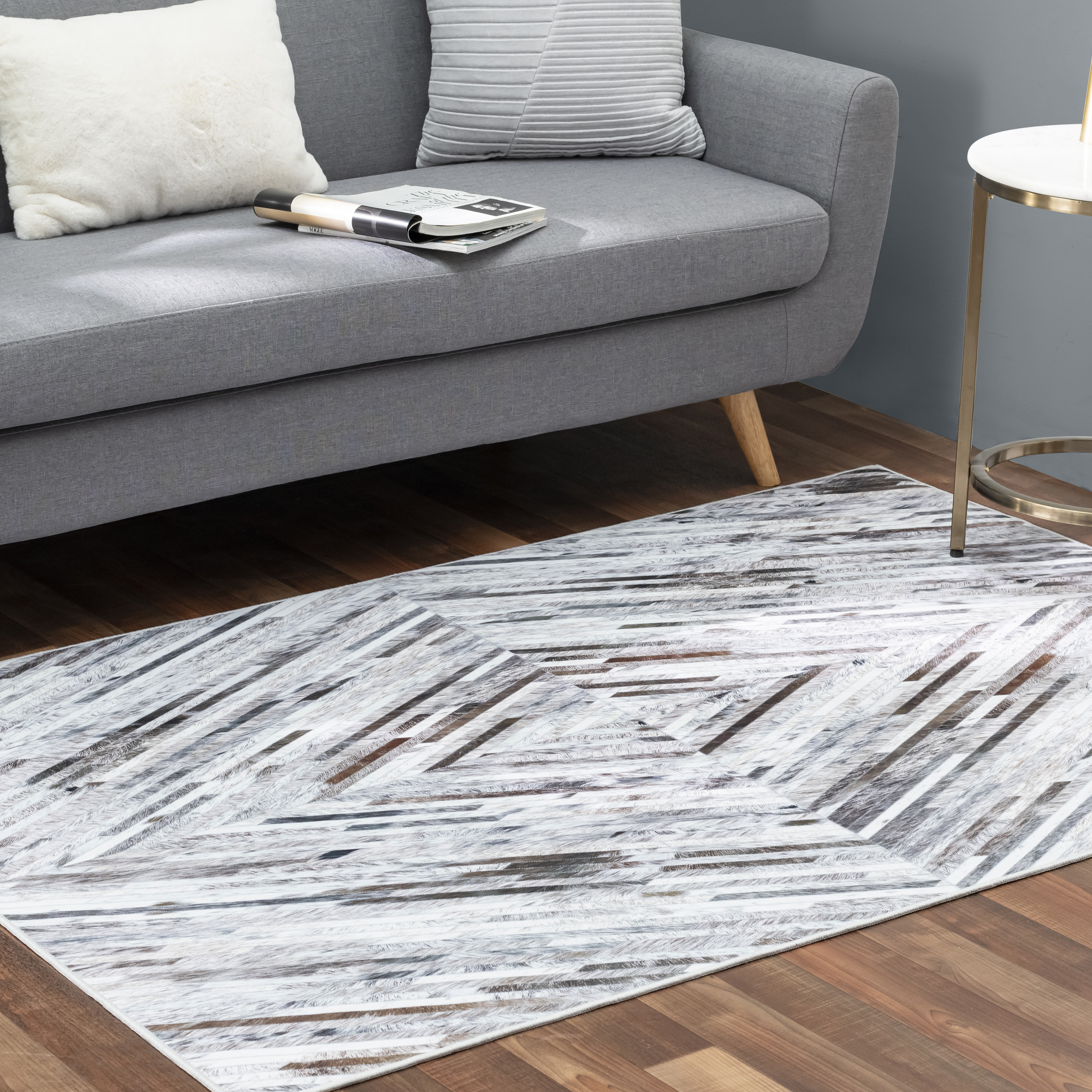 Faux Cowhide Contemporary Area Rug 5x8 Patchwork Supra Vortex Polyester ...