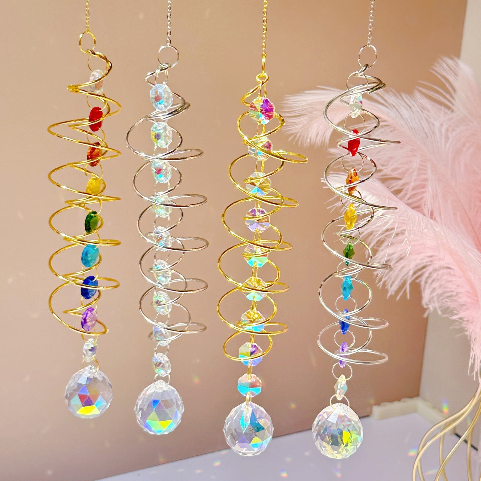 Faux Crystal Ball Pendant Spiral Tail Decorative Hanging Wind Spinner ...