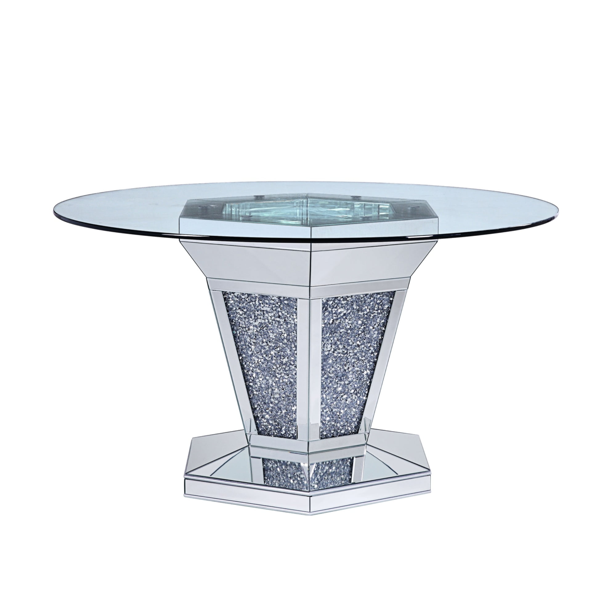 Faux Crystals and Mirror Inlaid Wooden Dining Table with Pedestal Base ...