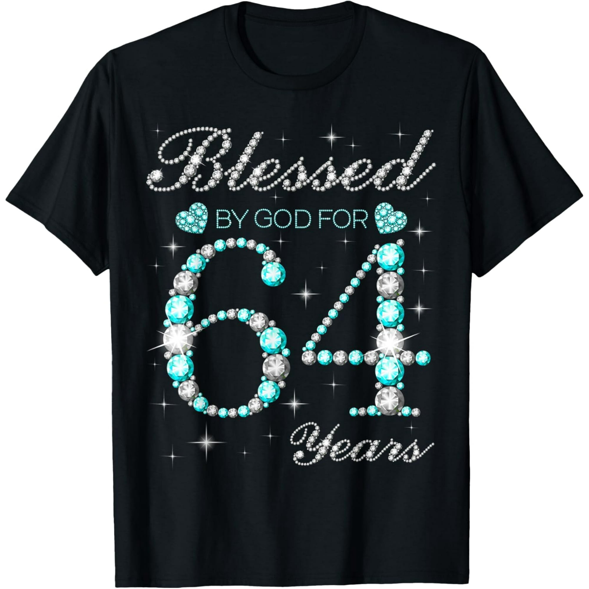 Faux Diamond Blessed 64th Birthday Women Graphic Cotton Short Sleeve T ...