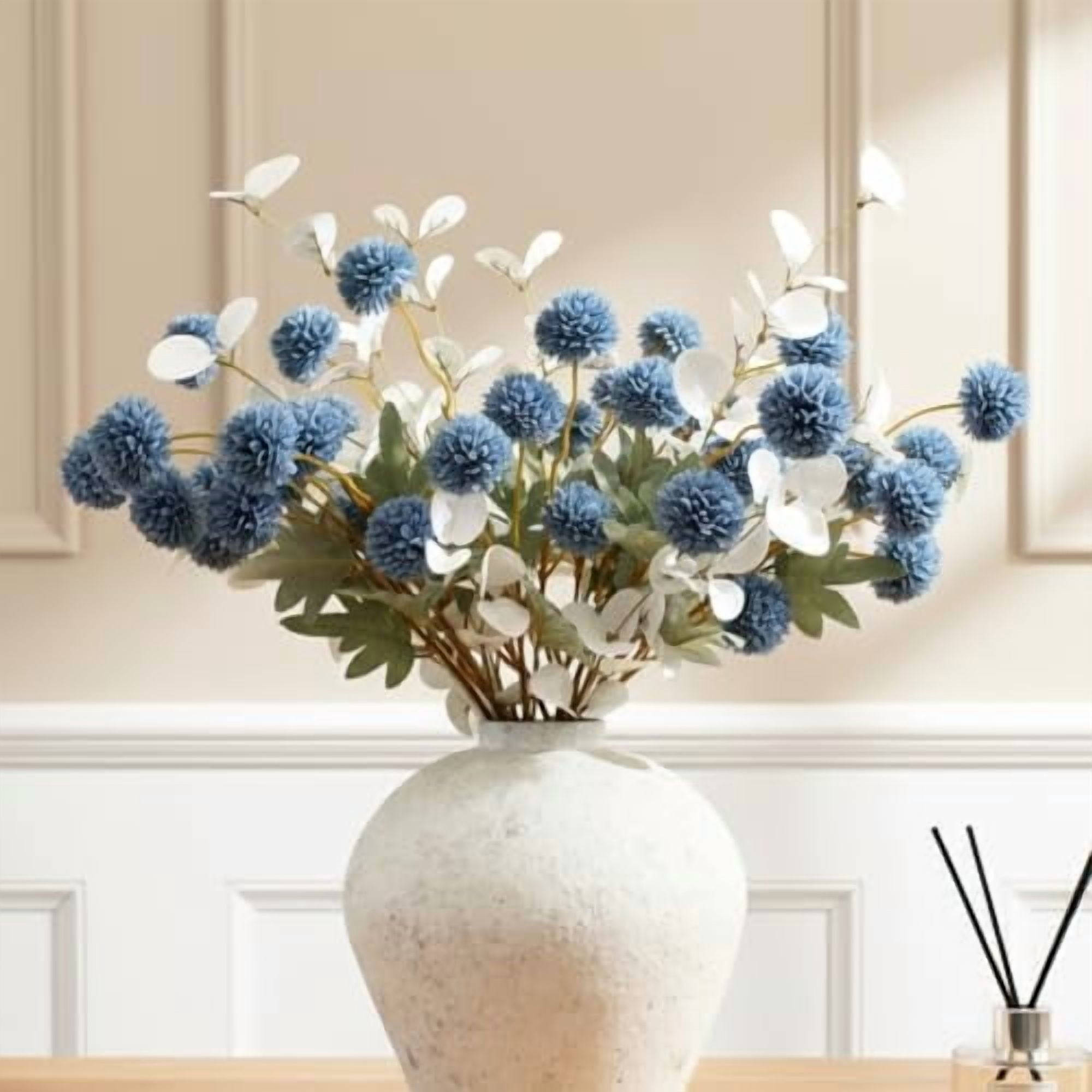 Faux Dusty Blue Flowers, Blue and White Floral Stems For Centerpieces ...