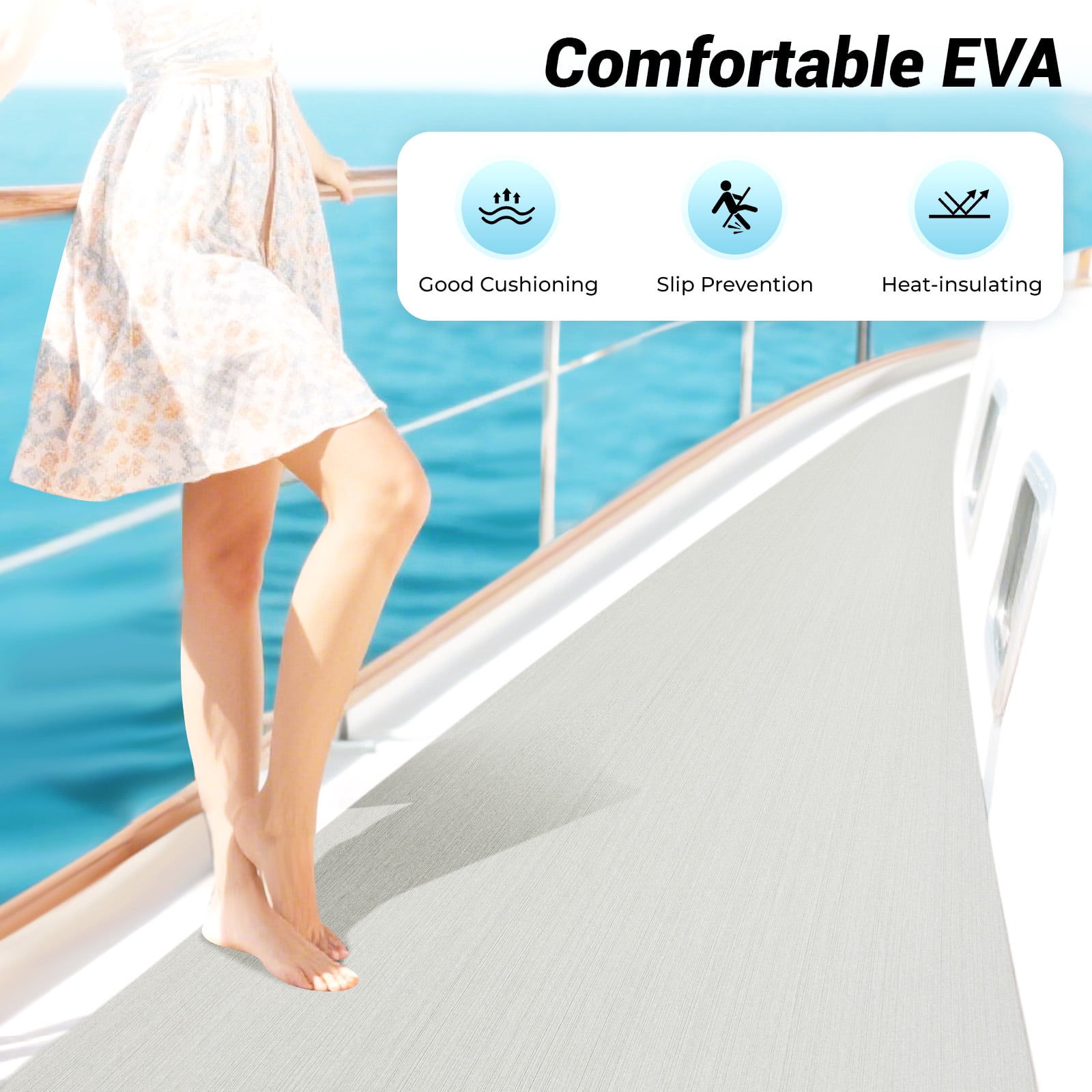 Faux EVA Foam Teak Decking Sheet - 94" Non-Slip Marine Flooring Mat for ...