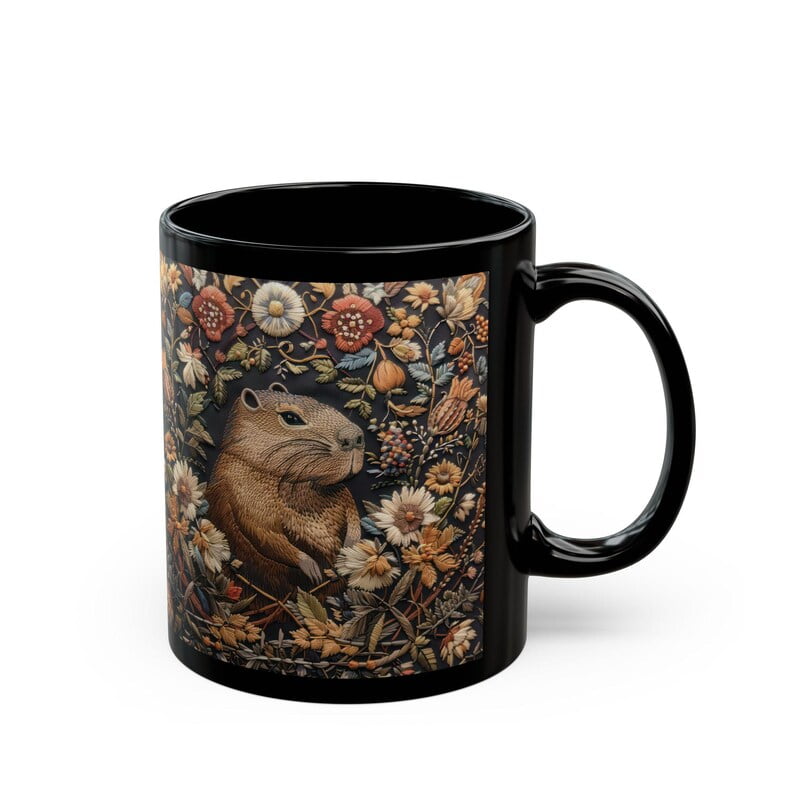 Faux Embroidered Capybara Mug Great Capybara Gift Stylized Embroidered ...