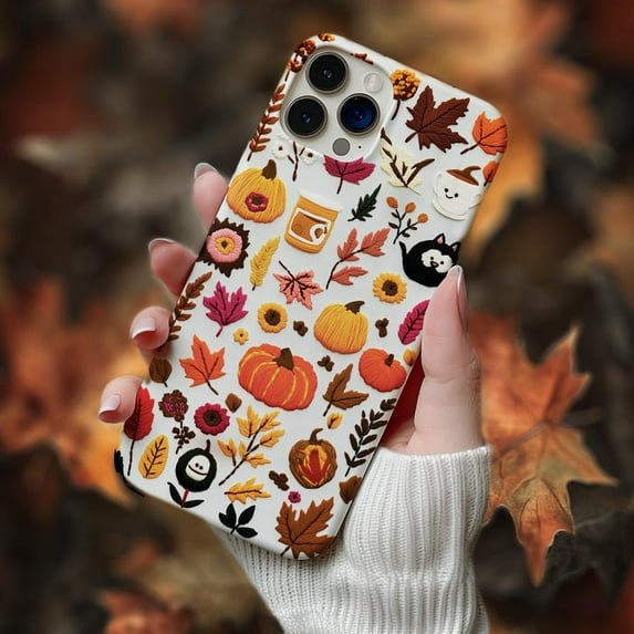 Faux Embroidery Autumn Leaf and Pumpkin Fall Protective Case 11 12 13 ...