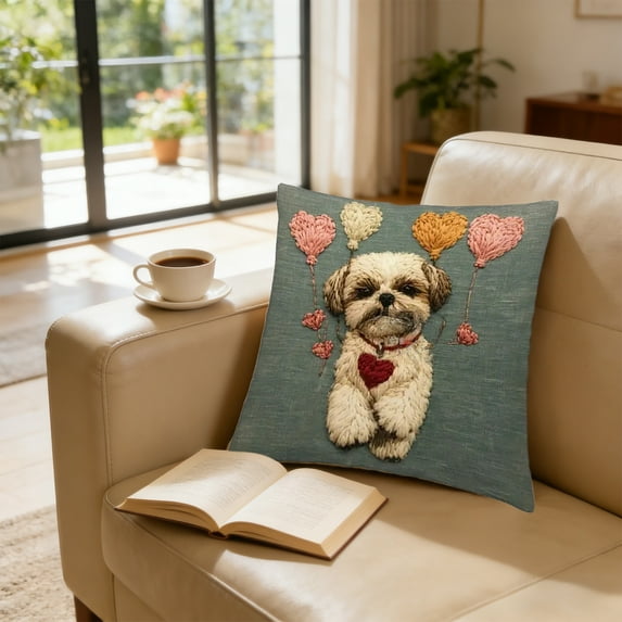 Faux Embroidery Pet Pattern Pillow Cover with Raised Texture, 18 x 18 ...