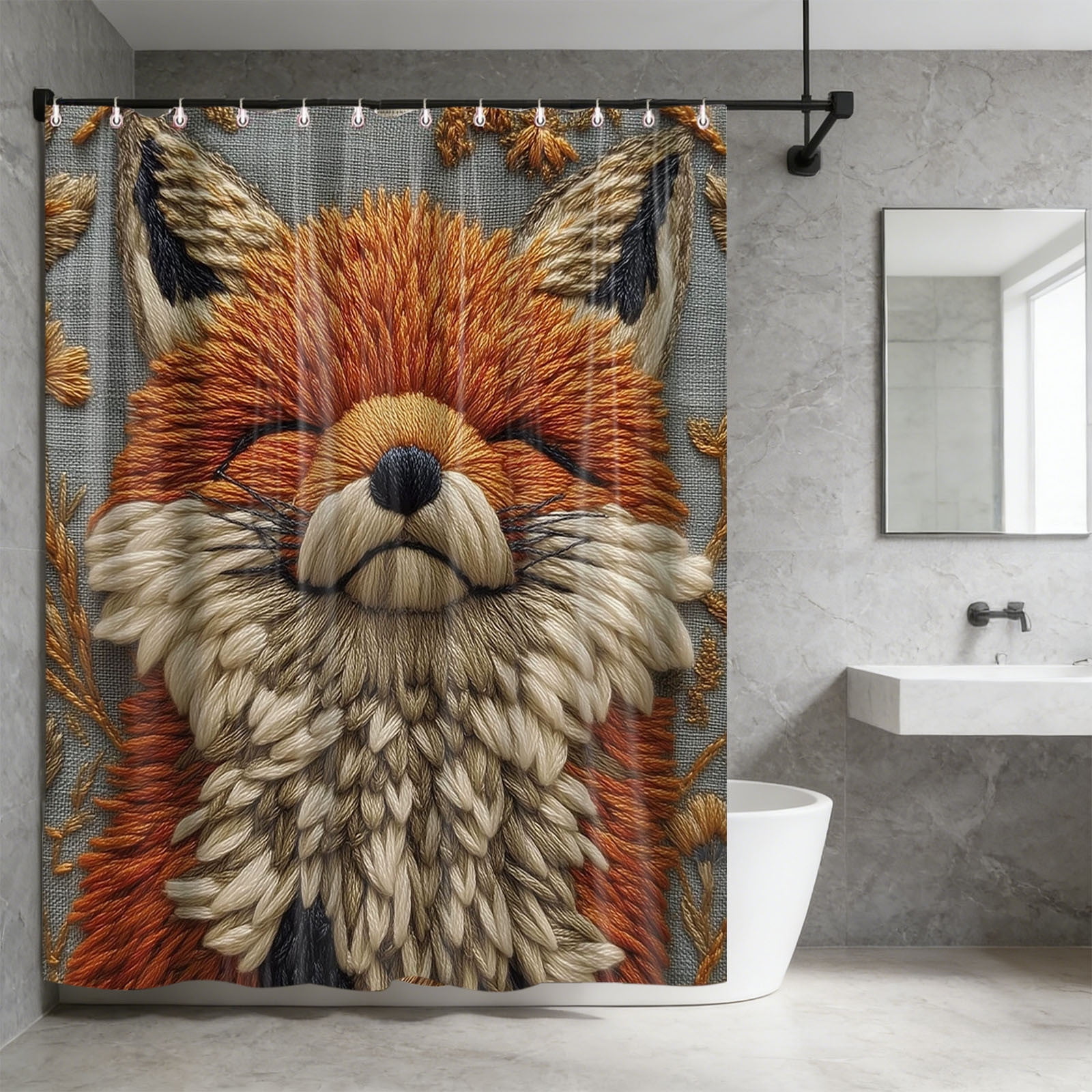 Faux Embroidery Printed Shower Curtain 70.87x70.87 Inch, 3D Animal ...