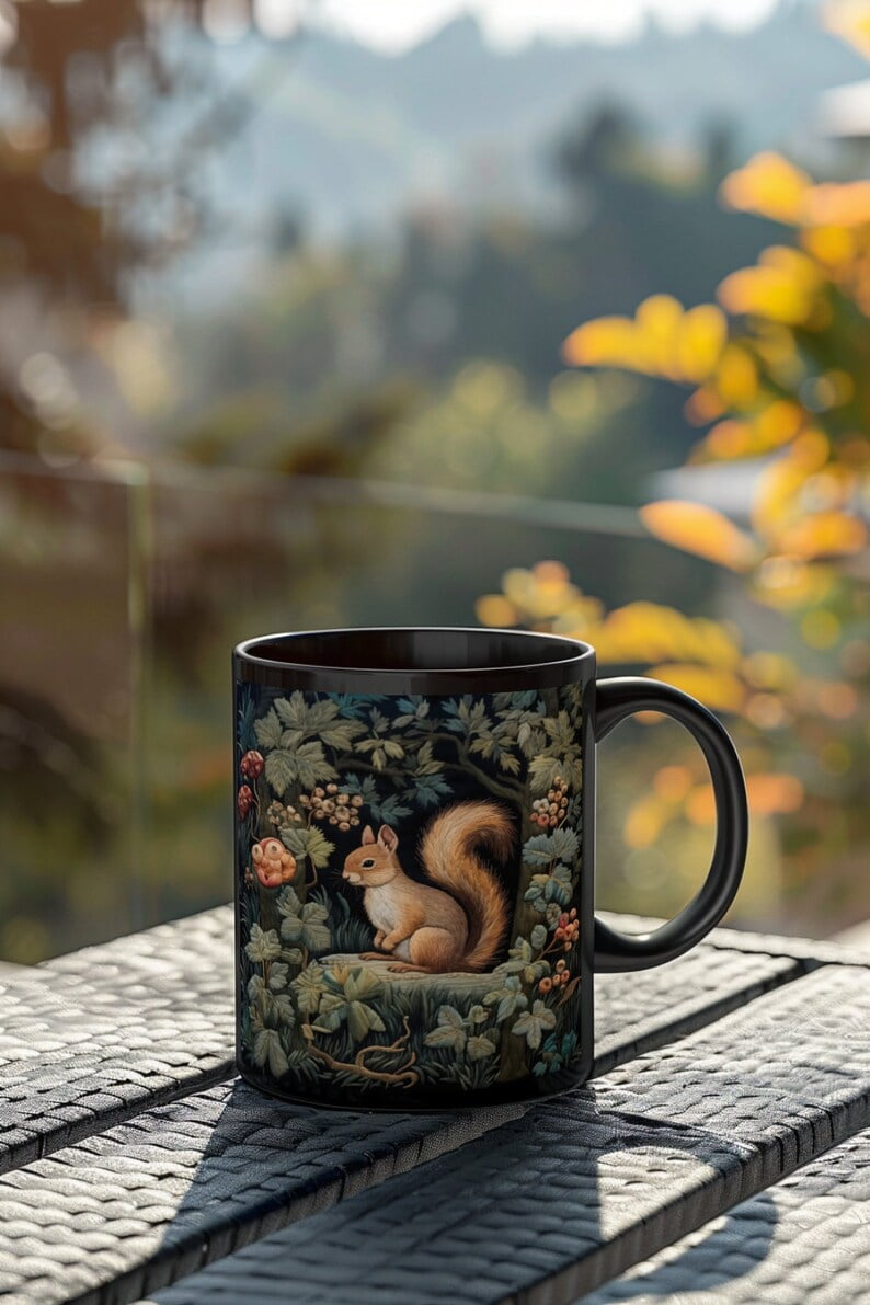 Faux Embroidery Squirrel Coffee Mug For Squirrel Lover William Morris ...