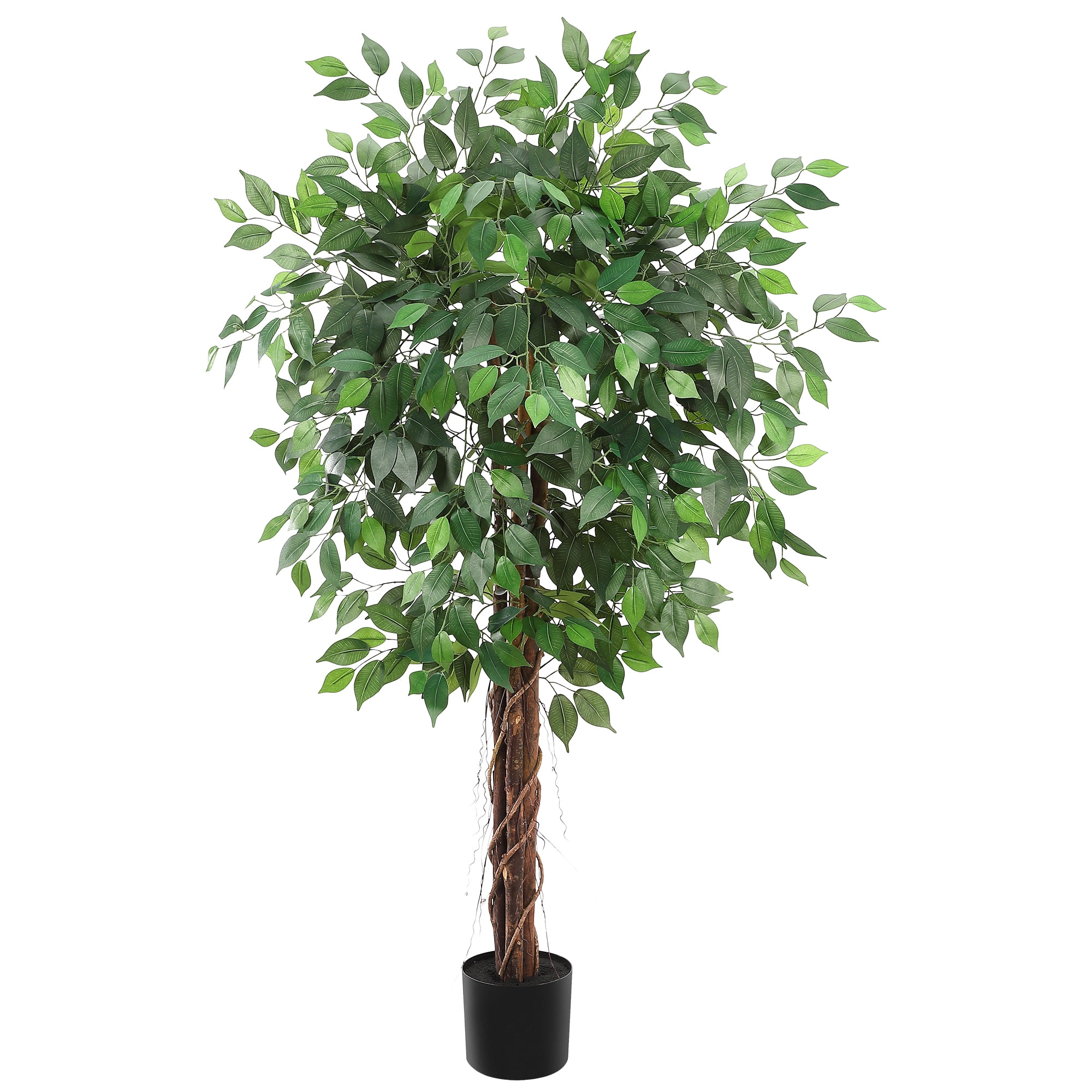 Faux Ficus Tree 5 feet with Lifelike 1,008 Leaves and Natural Wooden ...