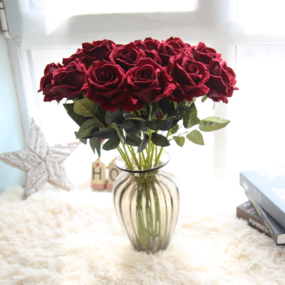 Faux Flannel Rose Bouquet Realistic Wedding Decor 8cm Flowers Home ...