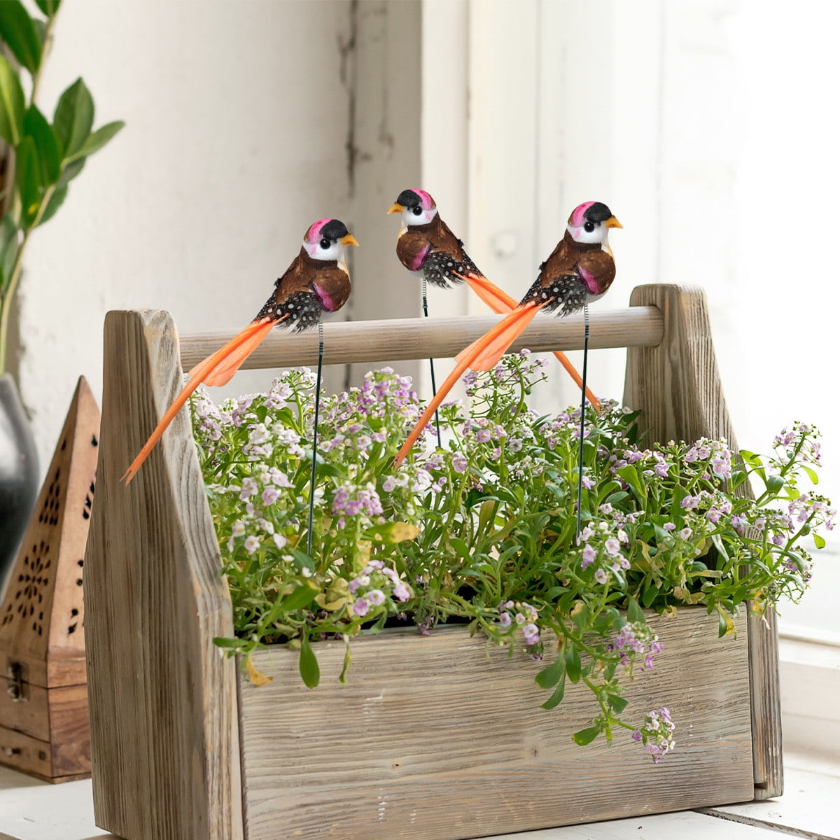 Faux Flowers Outdoor Simulated Feather Bird Insertion Pole Garden ...