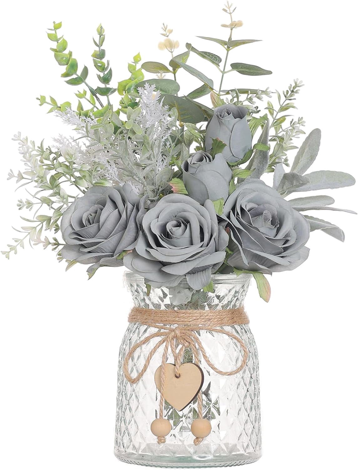 Faux Flowers with Vase,Artificial Silk Roses in Vase, Fake Plant ...