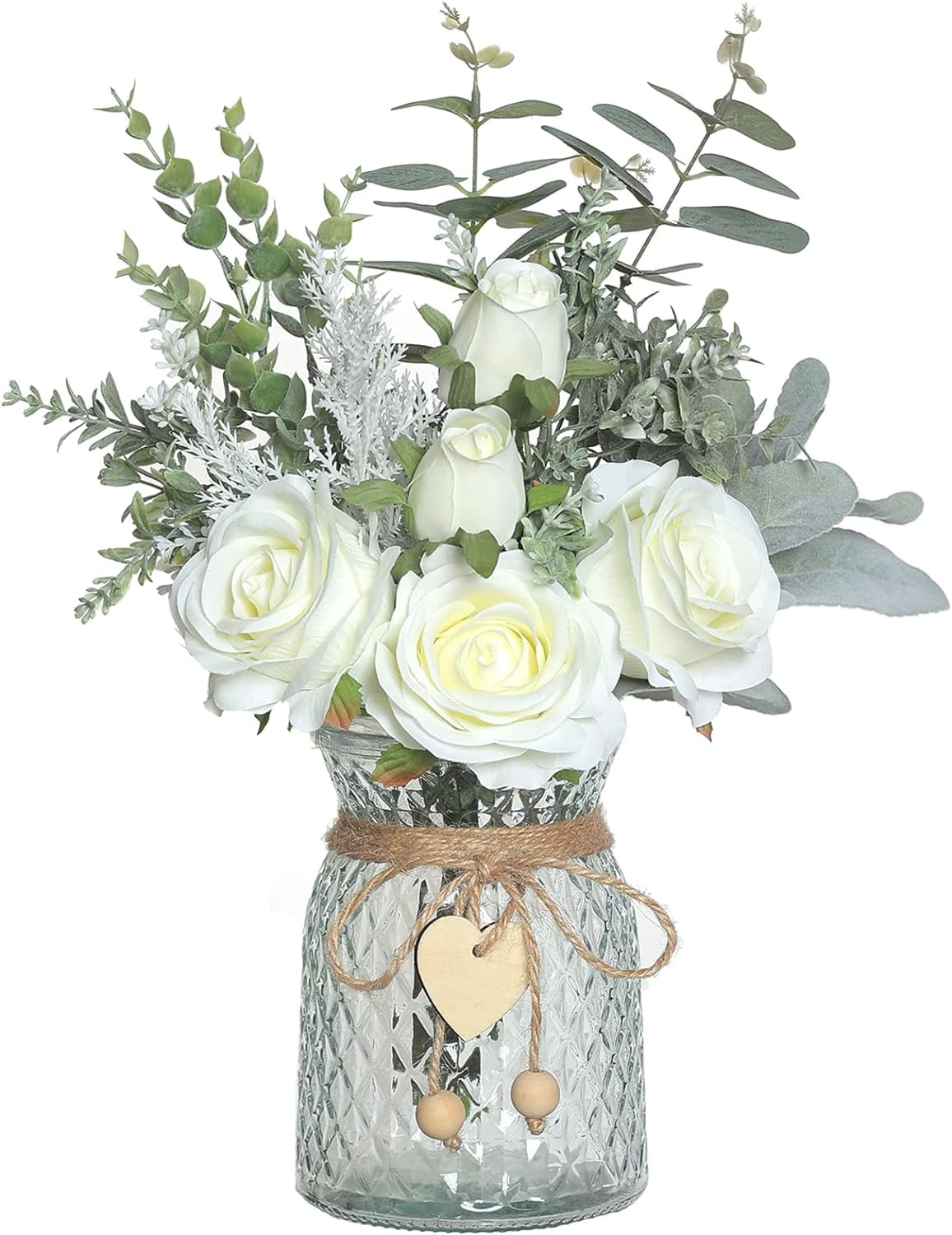 Faux Flowers with Vase,Artificial Silk Roses in Vase, Fake Plant ...