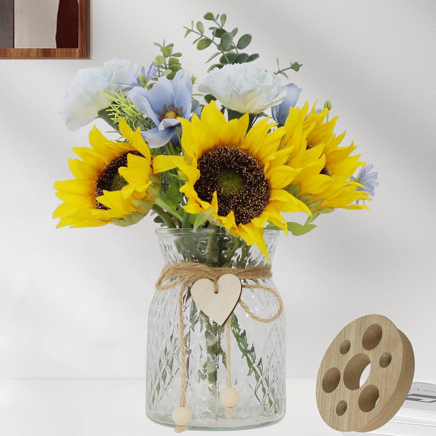 Faux Flowers in Vase,Artificial Sunflower Bouquets in Vase with a ...