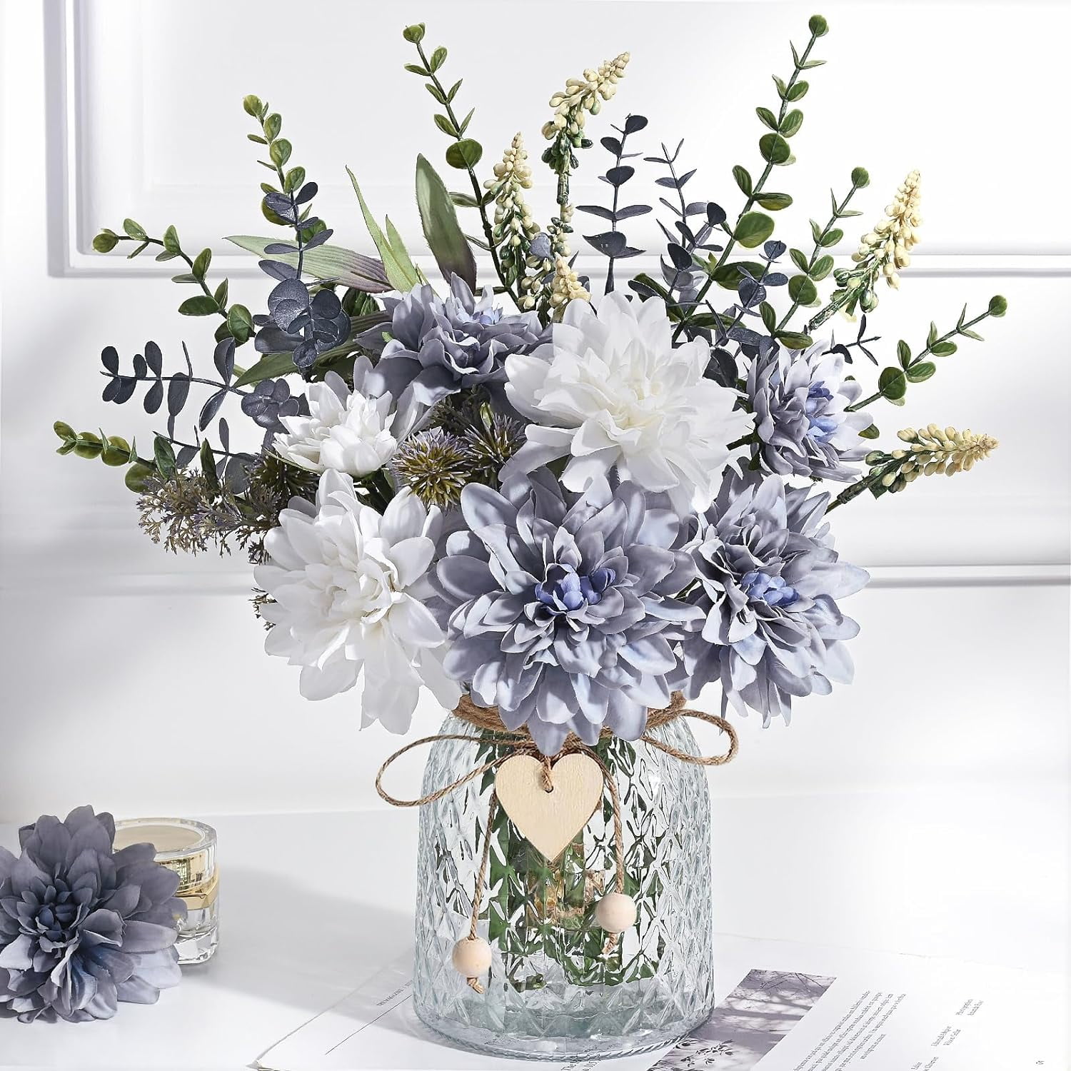 Faux Flowers in Vase, Fake Flowers with Vase, Dahlia Artificial Flowers ...