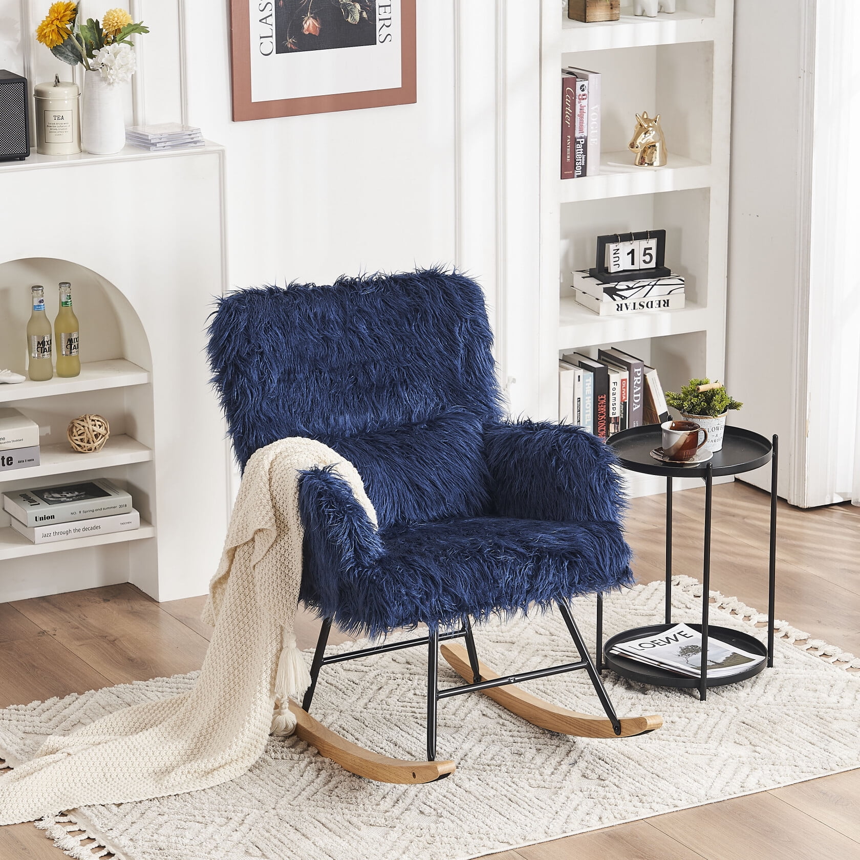 Faux Fur Accent Rocking Chair, Cute Modern Shaggy Faux Fur Rocking ...