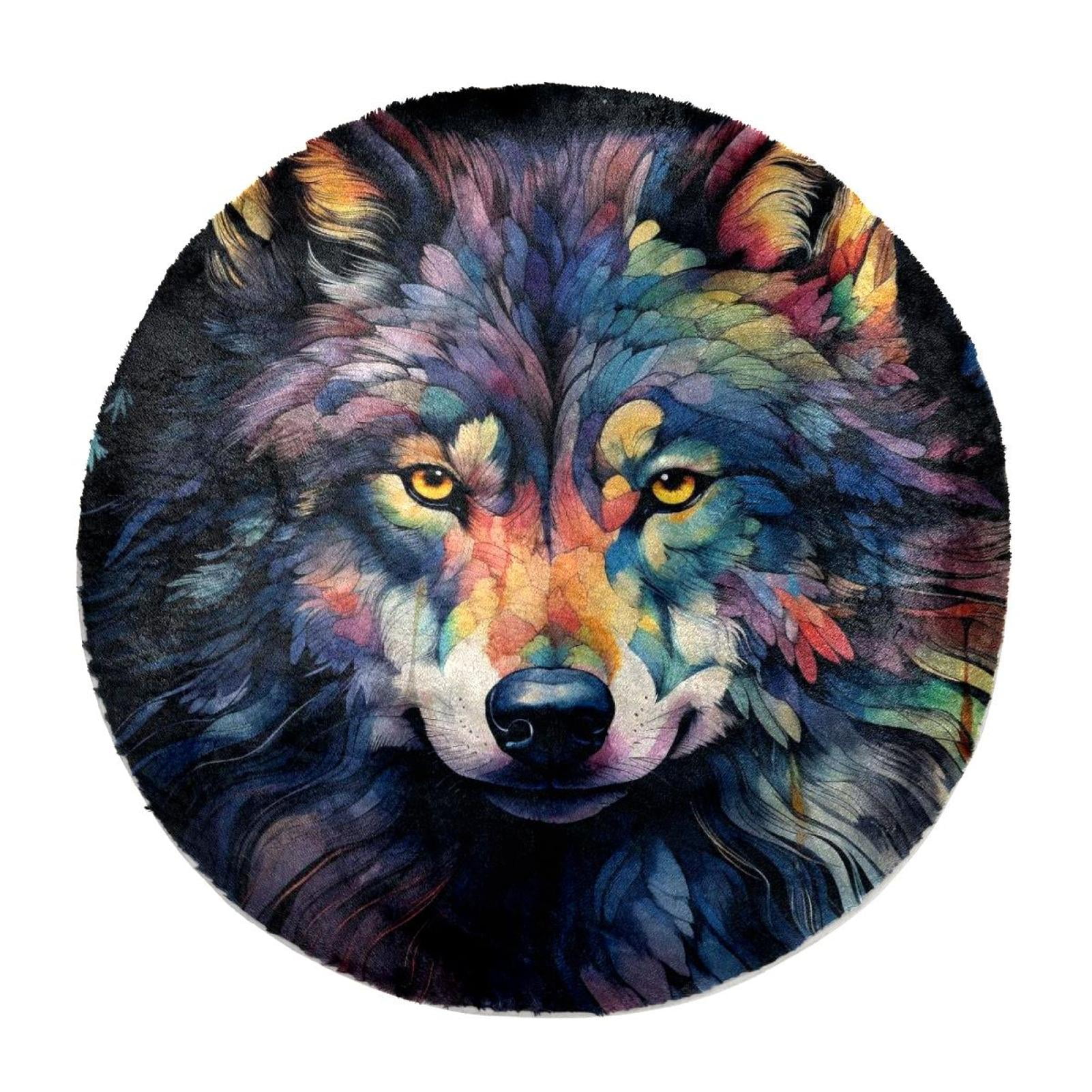 Faux Fur Area Rug, Round Fluffy Rugs for Bedroom and Nursery Room, Wolf ...