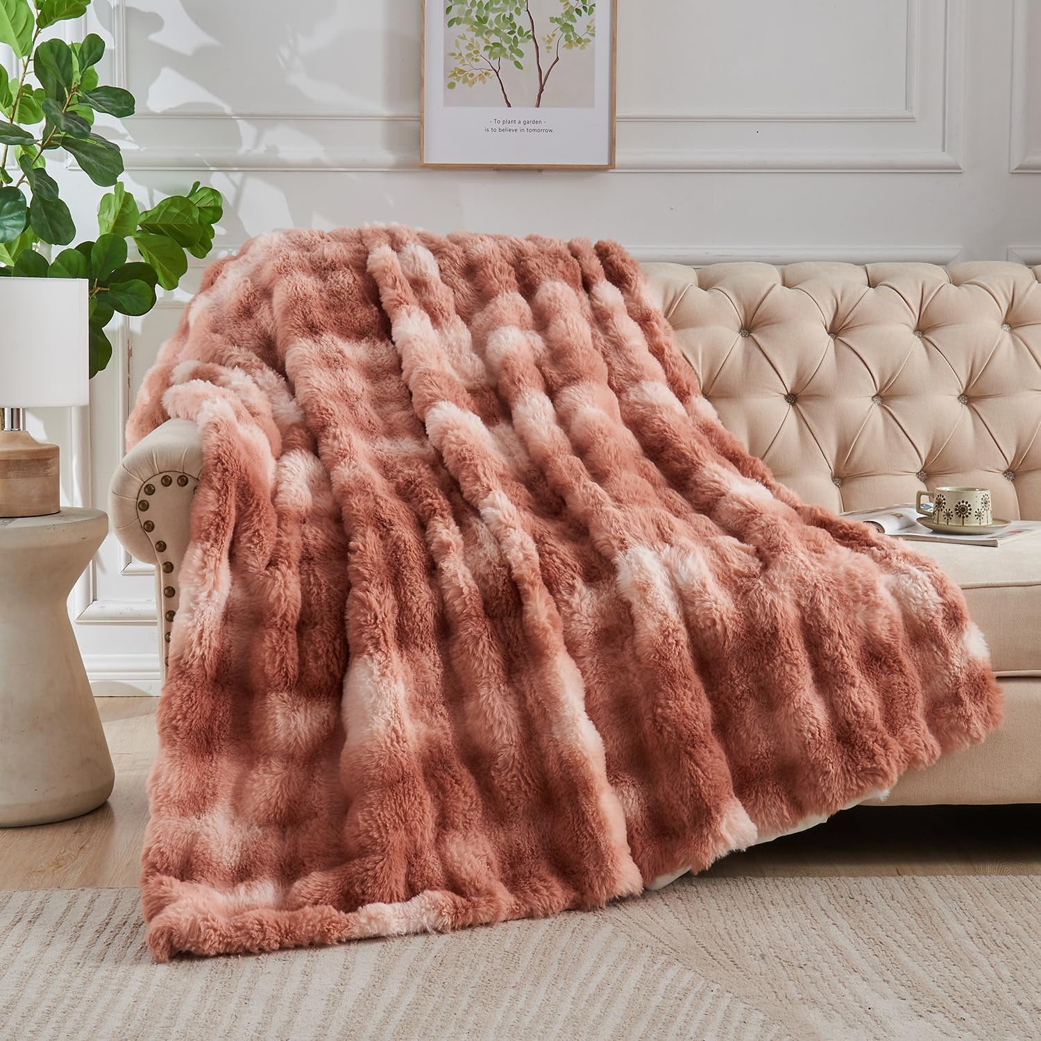 Faux Fur Blanket Tie-dye Old Pink- Big Bubble Rabbit Fluff King Blanket ...