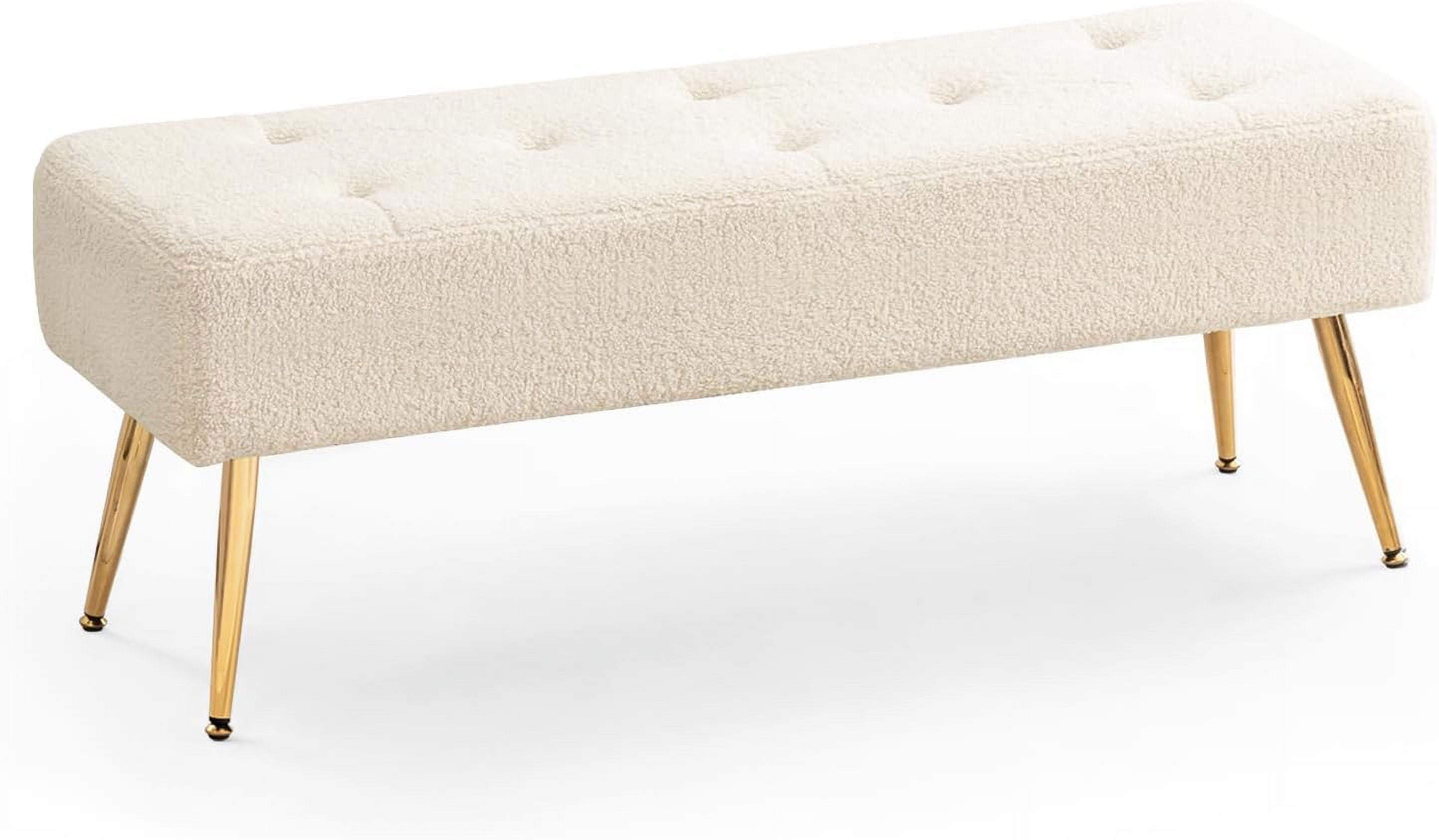 Faux Fur Boho Bench Ottoman Upholstered Tufted Bench with Padded Seat ...