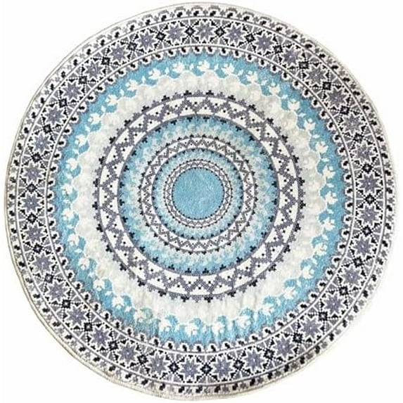 Faux Fur Boho Round Rug Round Area Rug Washable Rug Non-Slip Gray and ...