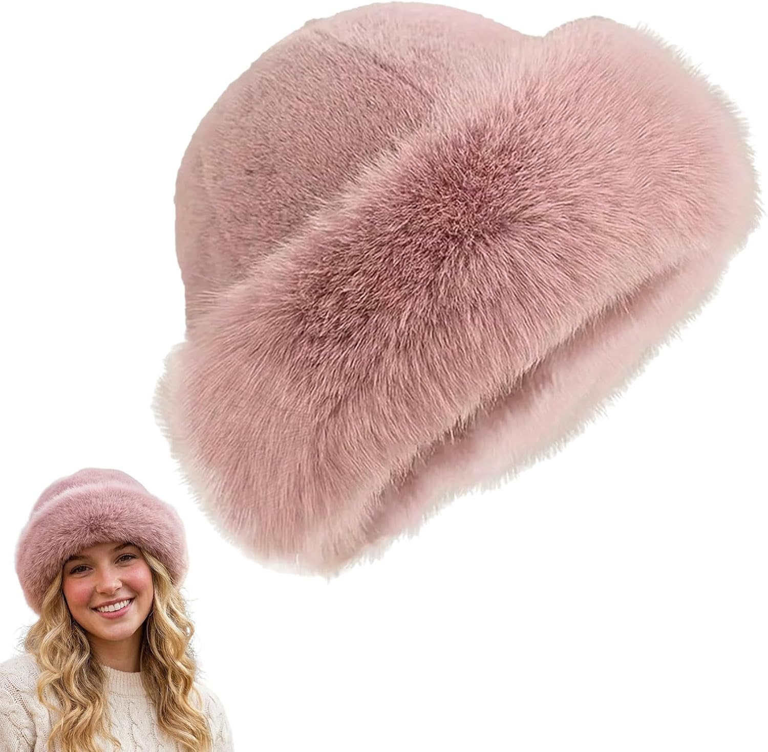 Faux Fur Bucket Hat, 2026 New Fluffy Furry Warm Hat, Soft Plush ...