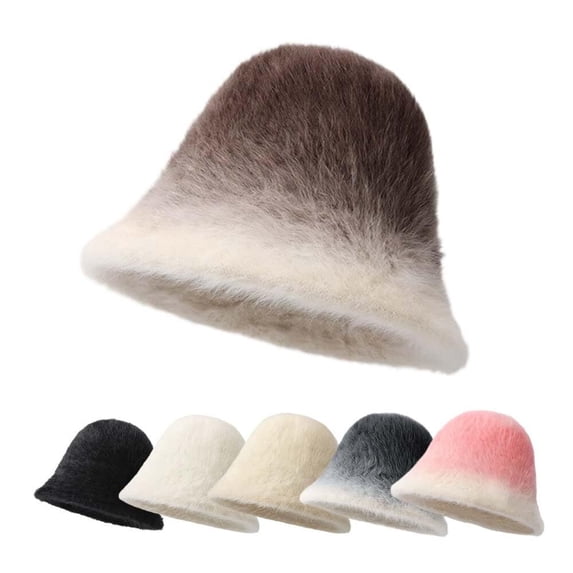 Faux Fur Bucket Hat Winter Warm - Black Fuzzy Fisherman Cap for Women ...