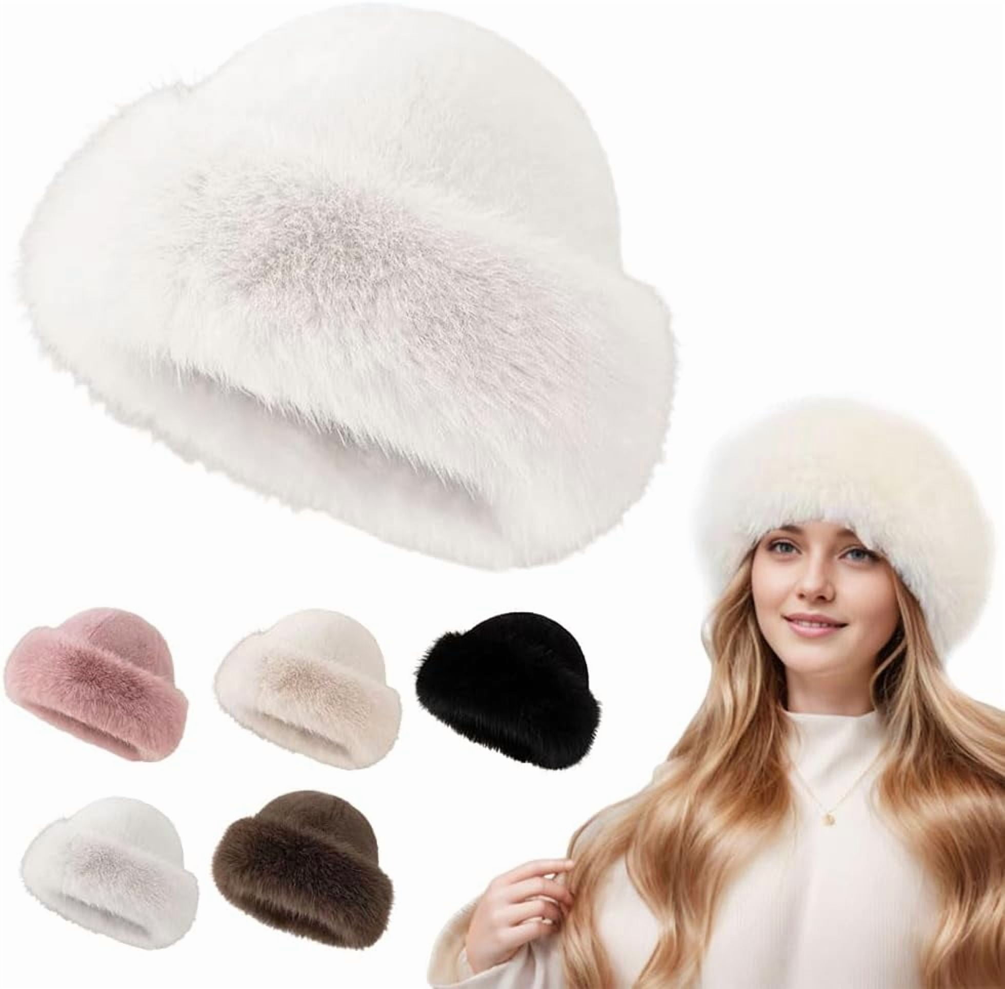 Faux Fur Bucket Hat, Womens Winter Plush Fluffy Furry Mink Hats Warm ...
