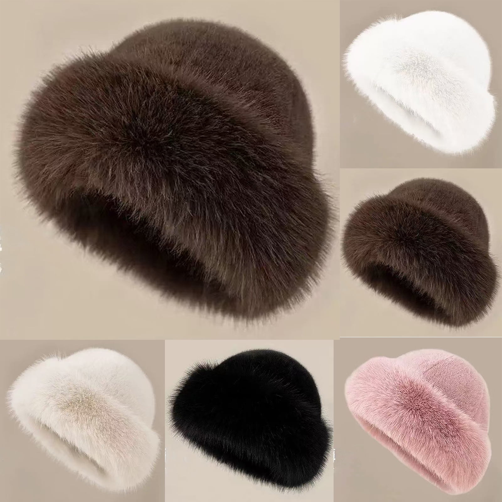 Faux Fur Bucket Hat, Womens Winter Plush Fluffy Furry Mink Hats Warm ...