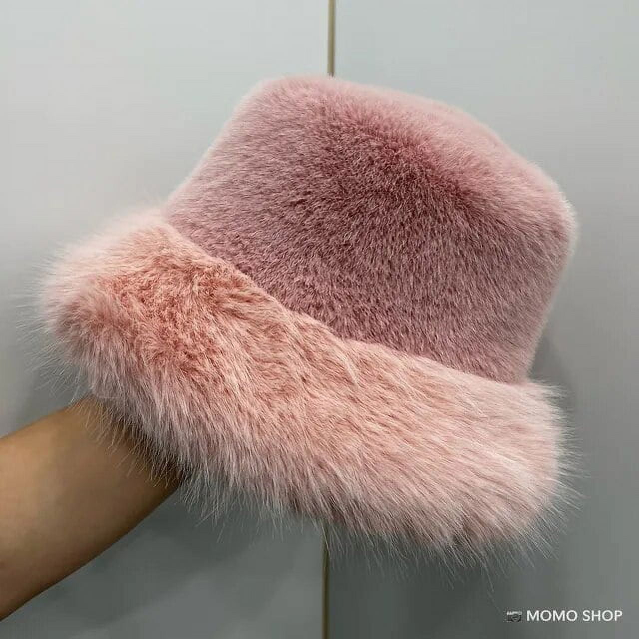 Faux Fur Bucket Hats For Women Warm Plush Fisherman Hat Fuzzy Fluffy ...