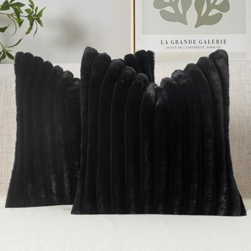 Faux Fur Decorative Throw Pillow Covers 18x18 Inch Set of 2, French ...