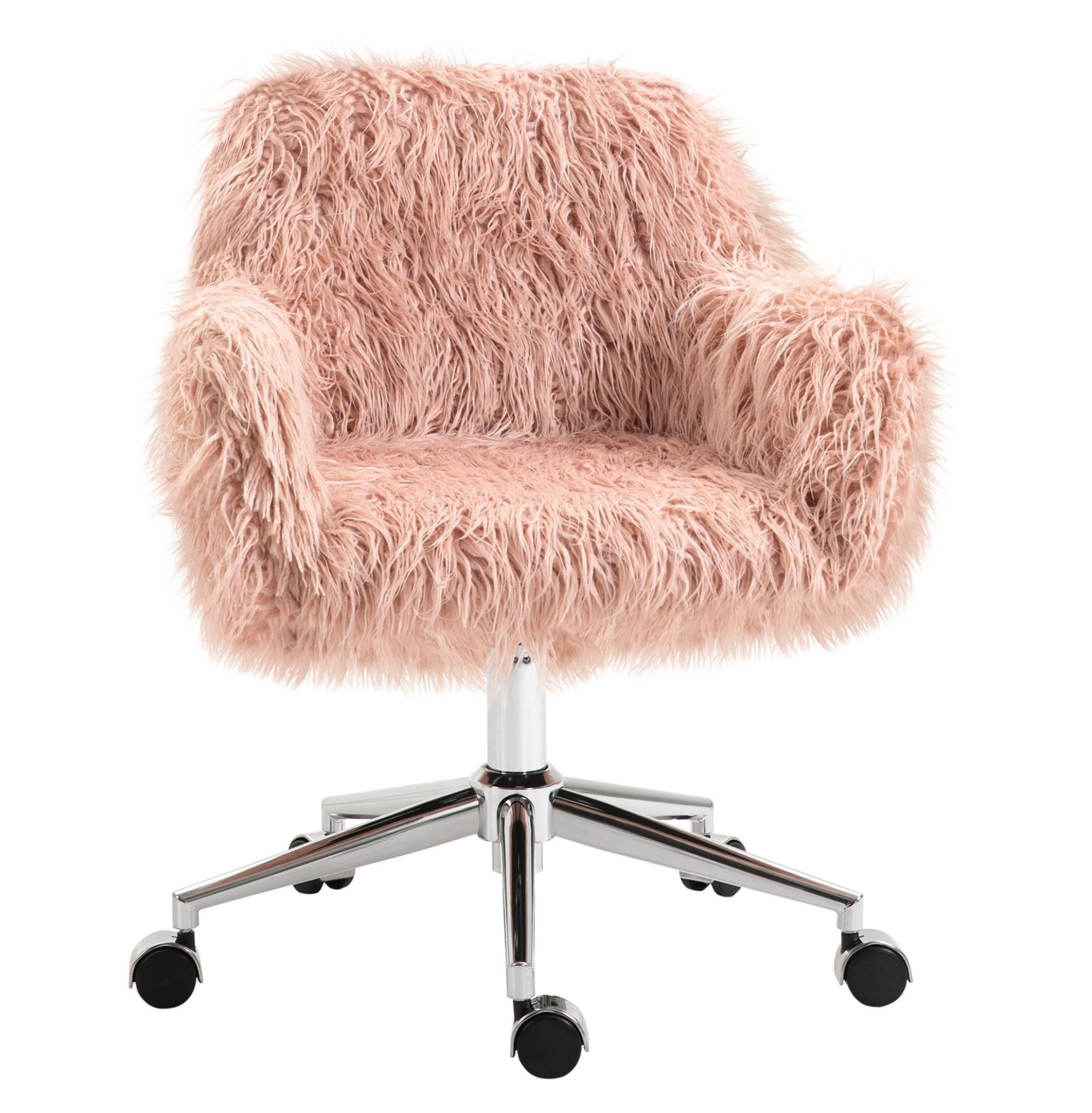 Faux Fur Desk Chair, Pink Swivel Office Chair with Wheels - Walmart.com