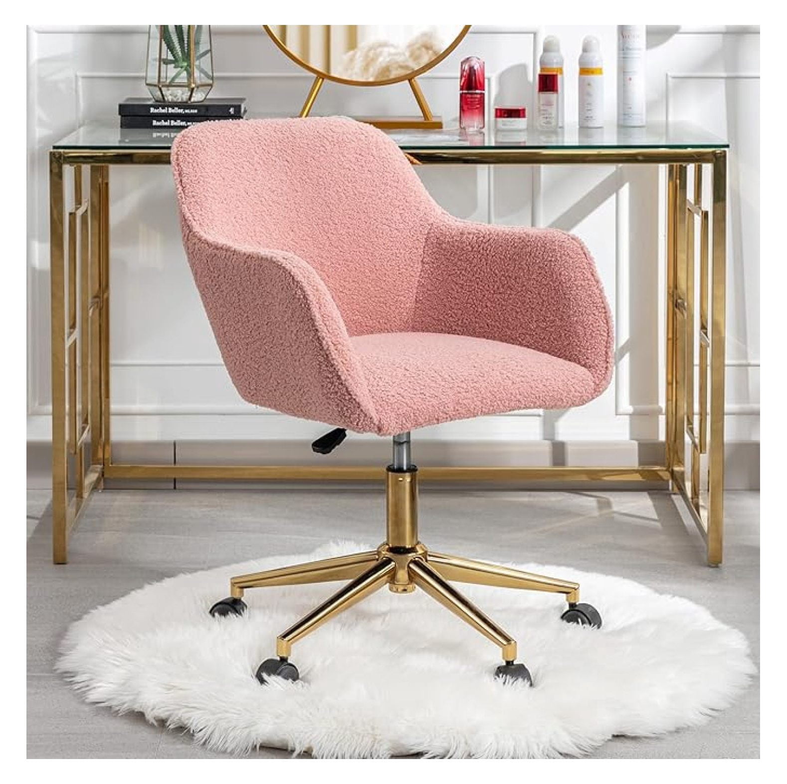 Faux Fur Desk Chair - Swivel Office Chair for Women & Girls - Height ...