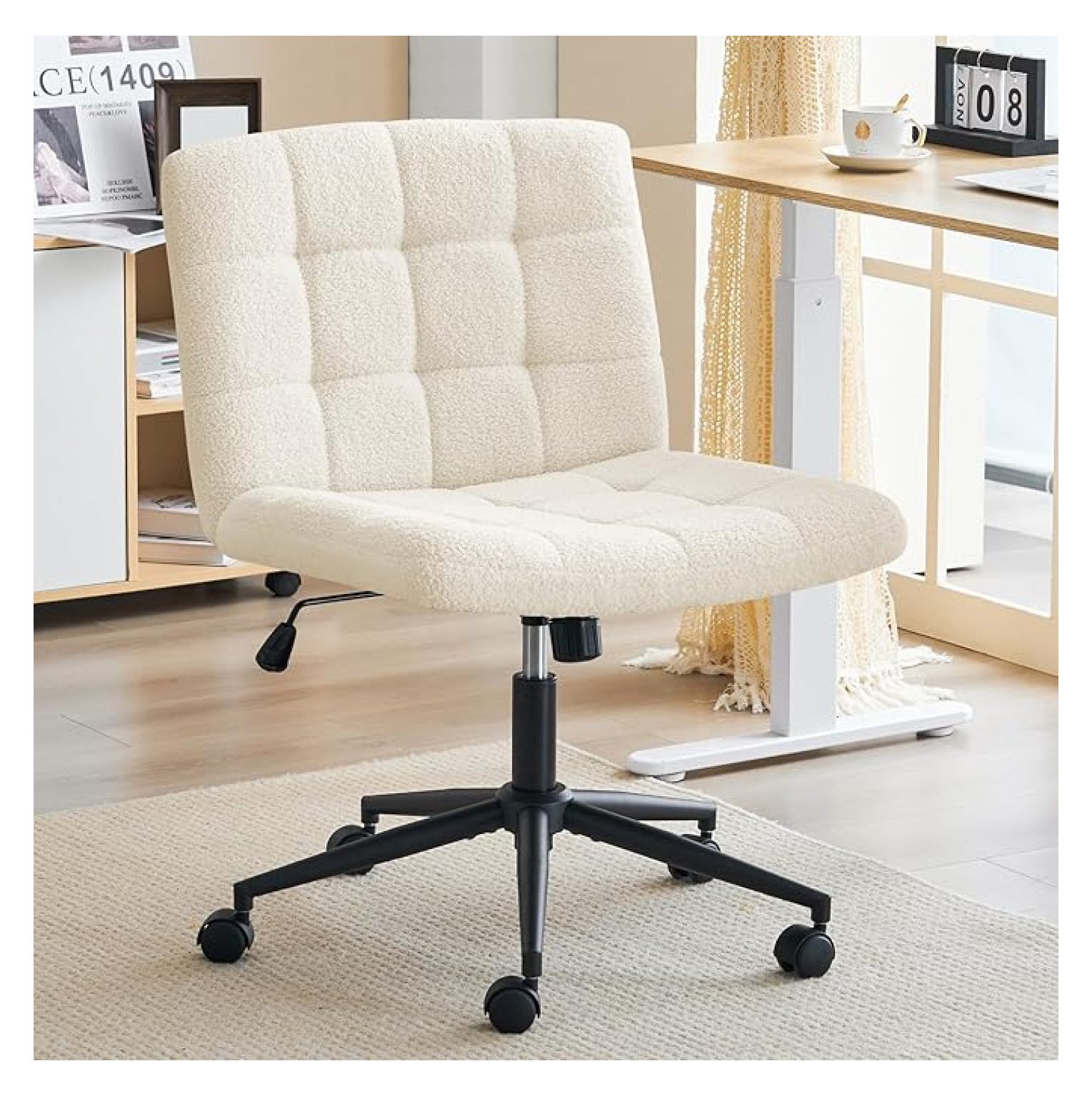 Faux Fur Desk Chair, Swivel Office Chair with Wheels, Adjustable Height ...