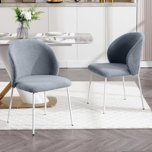 Faux Fur Dining Chairs Set of 2, Comfy Upholstered Boucle Fluffy ...