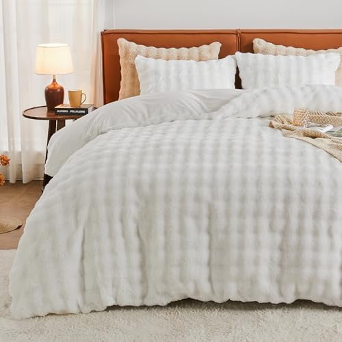 Faux Fur Duvet Cover Queen Size, 3 Pieces Ultra Soft Fluffy Comforter ...
