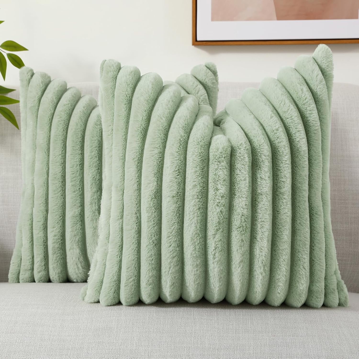 Faux Fur Fall Throw Pillow Covers 18x18 Set of 2, Decorative Soft Plush ...