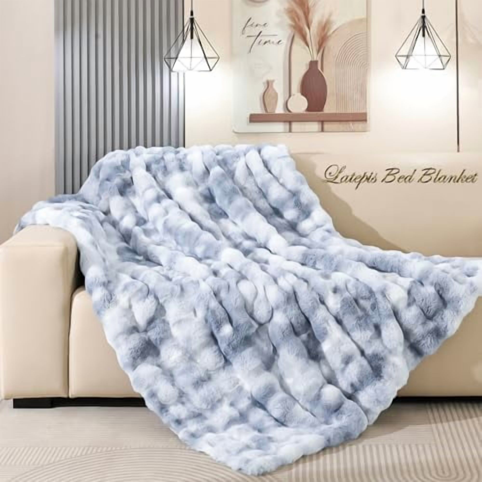 Faux Fur Fluffy Blanket for Couch, Super Soft Luxury Faux Fur Bubble ...