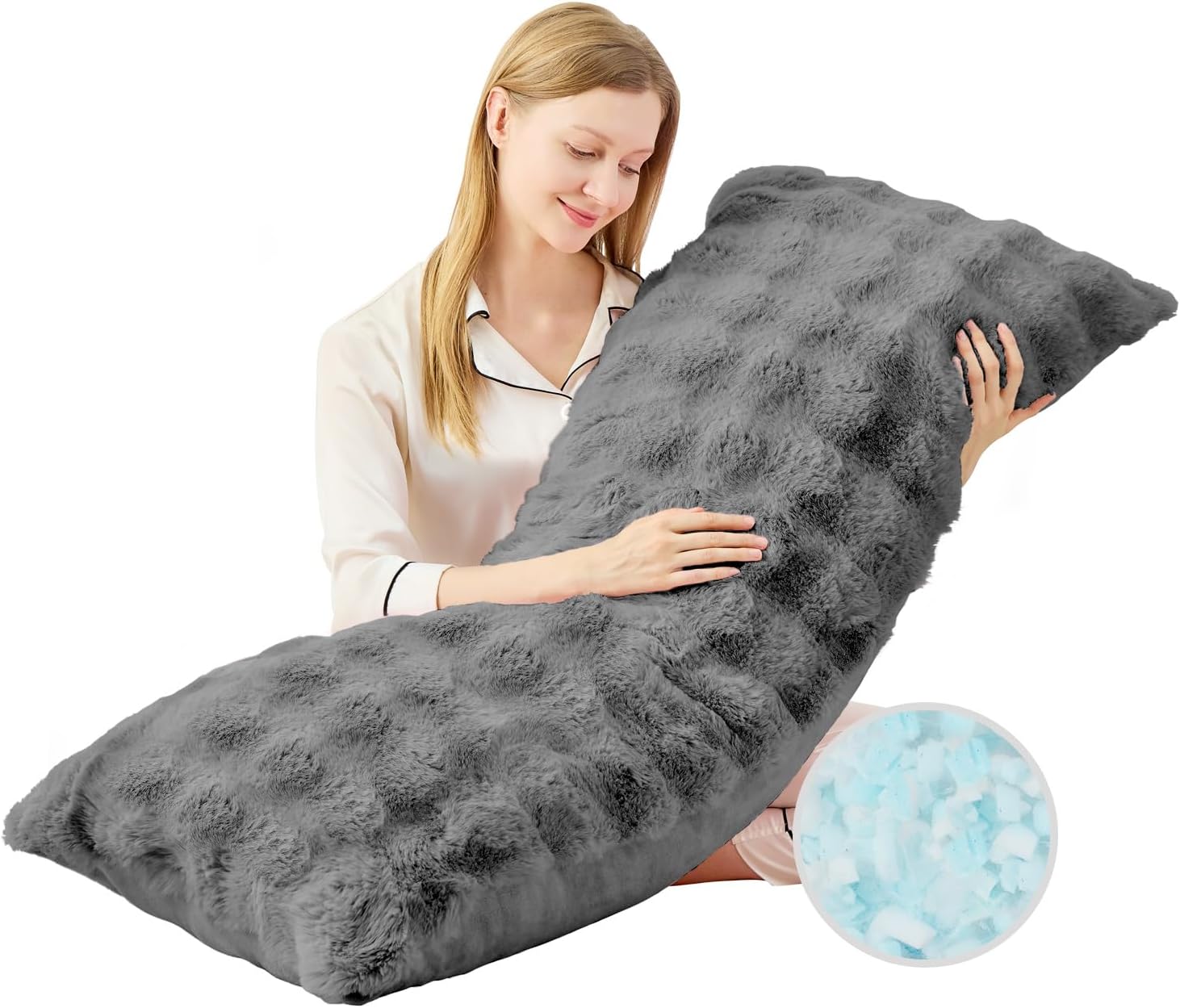 Faux Fur Fluffy Body Pillow for Adults - Firm Body Pillow Insert with ...