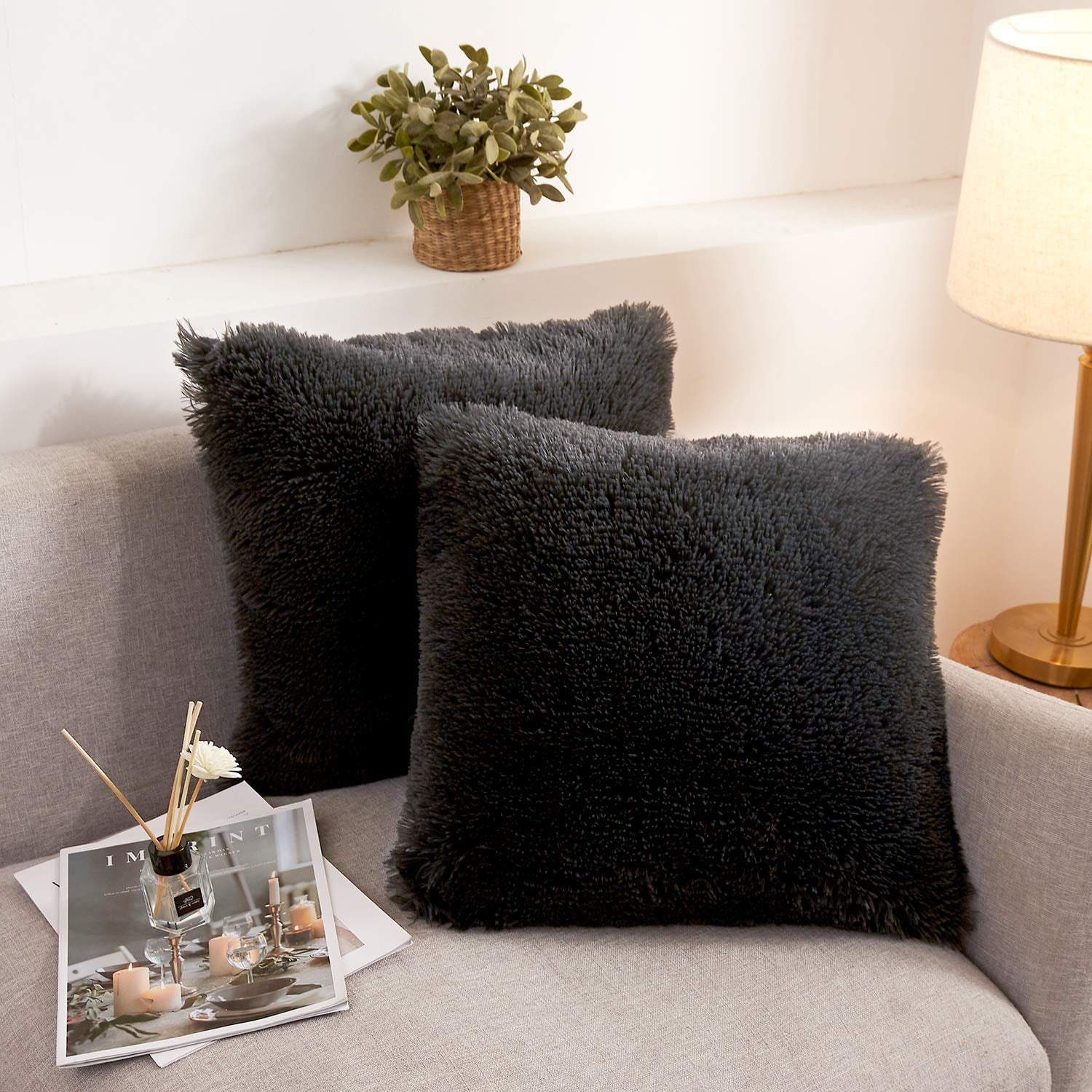 Faux Fur Fluffy Throw Pillowcases, Plush Shaggy Soft Furry Pillow ...