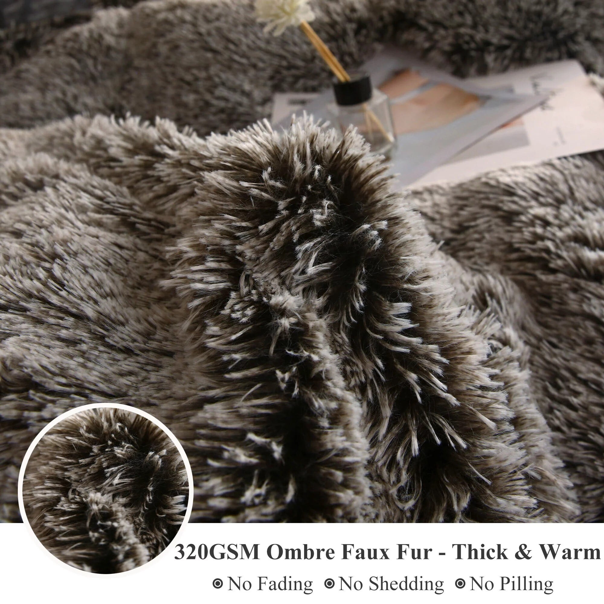 Faux Fur Fuzzy Bedding Set Dark Gray Ombre - 3 Piece - Queen - Walmart.com